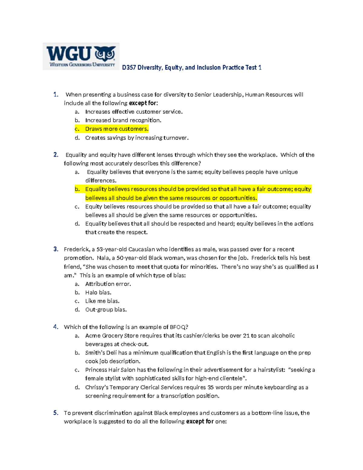 D357 DEI 35 Question Practice Test 1: Comprehensive Review - Studocu