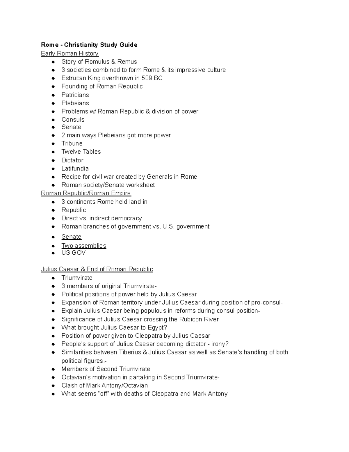 Rome-Christianity Study Guide: Early History, Republic & Key Figures ...