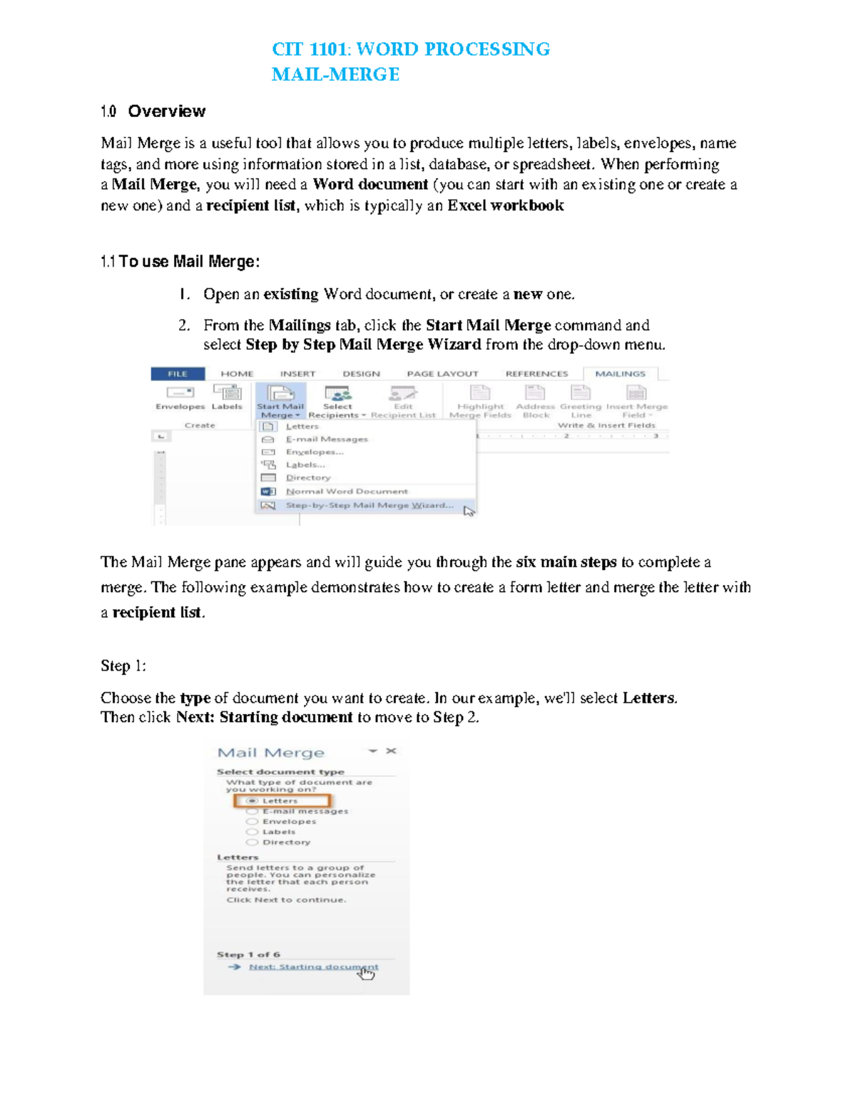 Word Processing (WP) - Mail Merge Guide for Document Creation - Studocu
