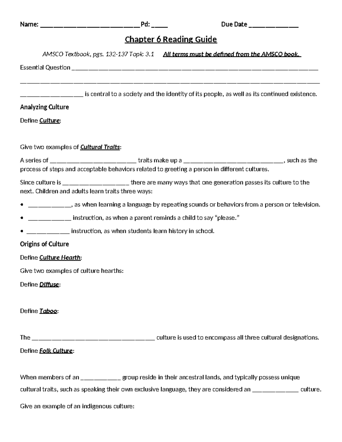 Amsco Unit 3 - Chapter 6 Cultural Analysis Guide 2021 - Studocu