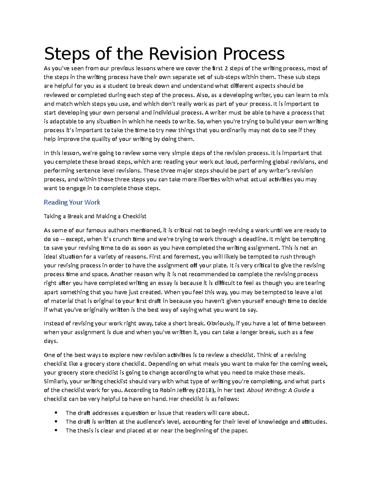 Steps of the Revision Process - These sub steps are helpful for you as ...