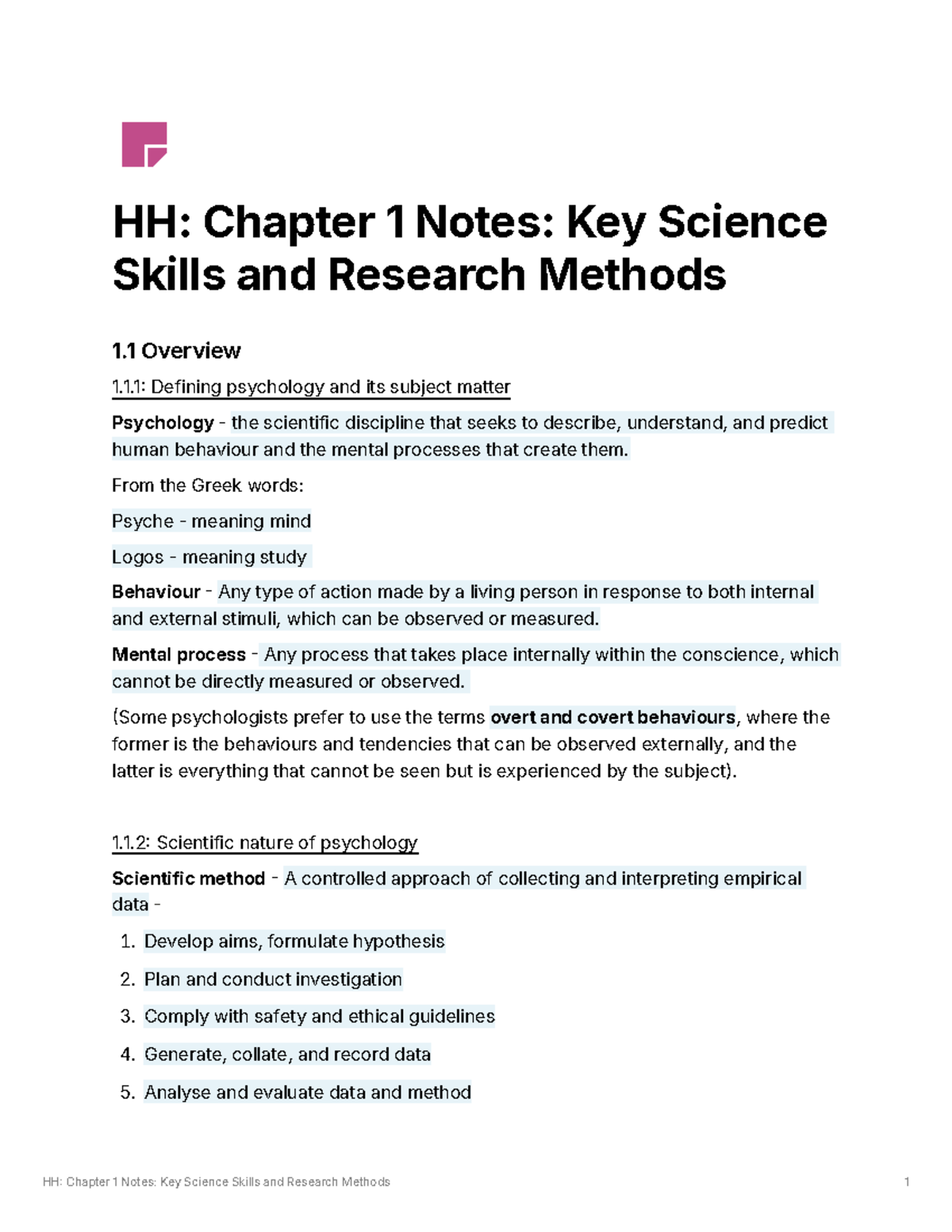Psychology 101 - Units 1-2 Chapter 1 Extended Notes on Research Methods ...