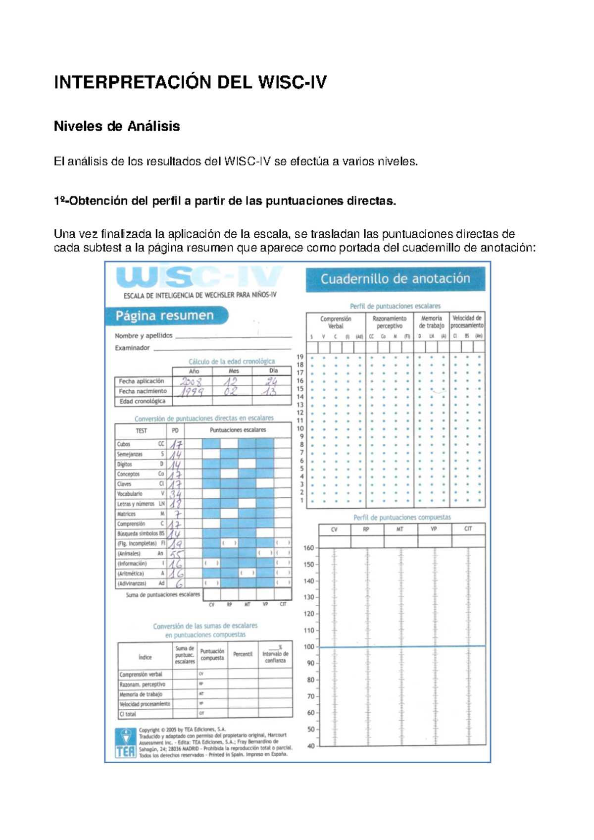 Guía de Interpretación del WISC-IV: Análisis de Resultados y Aplicaciones - Studocu