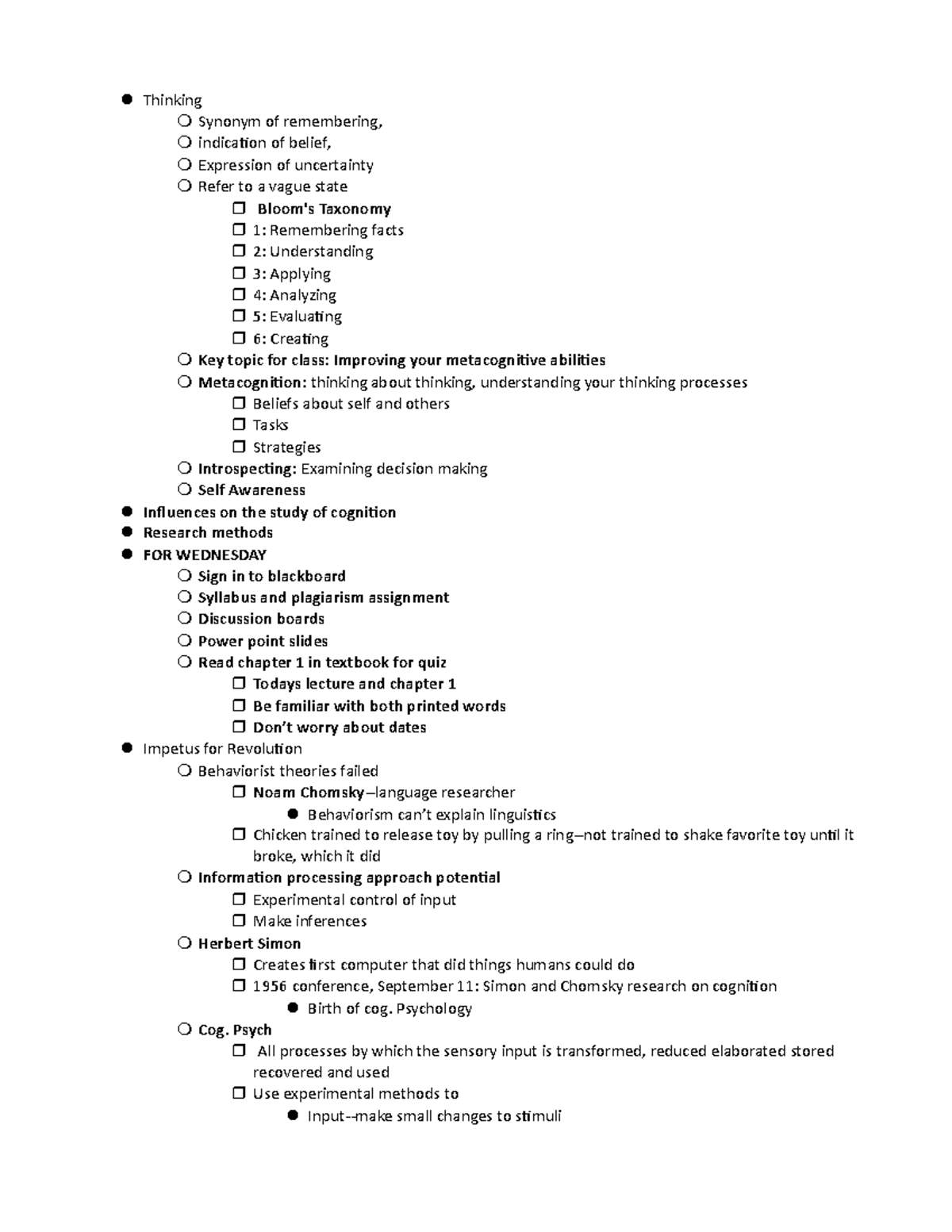 Cognitive Psychology Intro and Lecture 1 - Thinking Synonym of ...