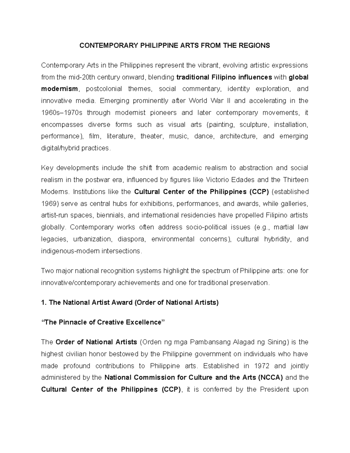 National Artists & GAMABA Awardees in Contemporary Philippine Arts ...
