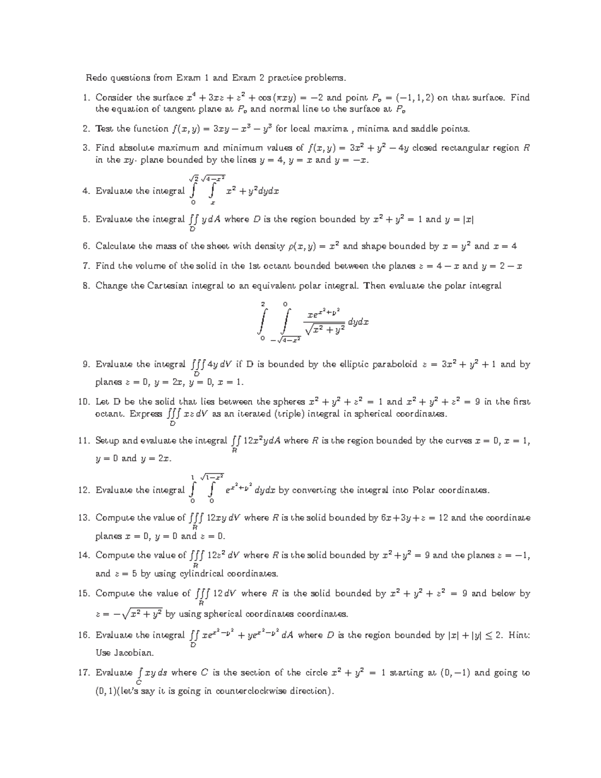 Math 2326 Final Exam Practice Problems and Solutions - Studocu