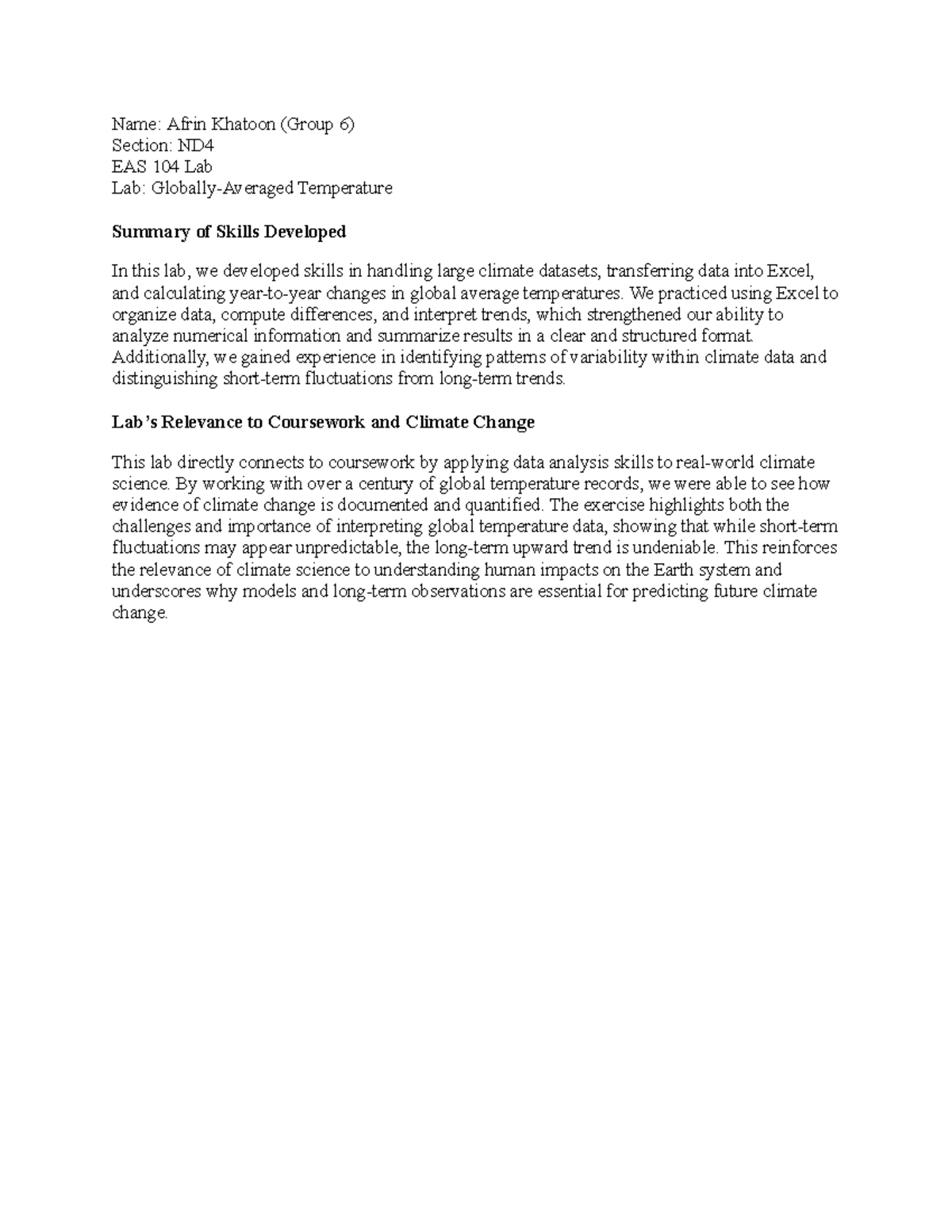 EAS 104 Lab - Temperature Data Analysis and Skills Summary - Studocu