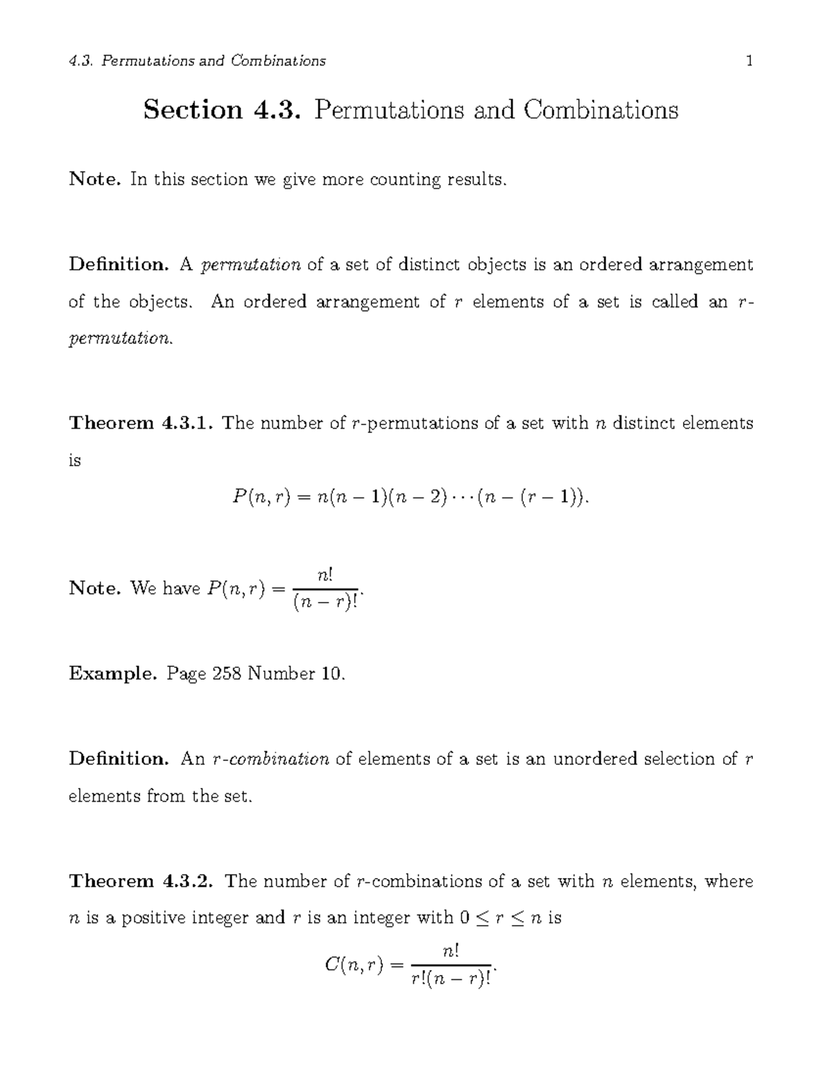 Permutations and Combinations - Permutations and Combinations Note. In ...