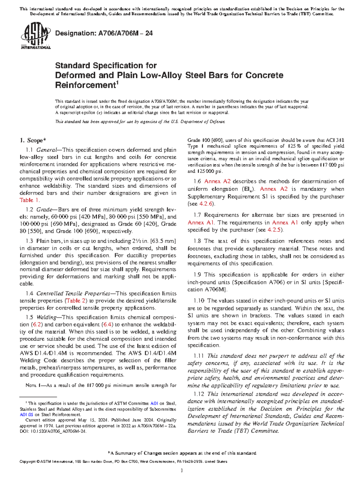 A 706 - A 706M - 24 Standard Specification for Steel Bars in Concrete ...