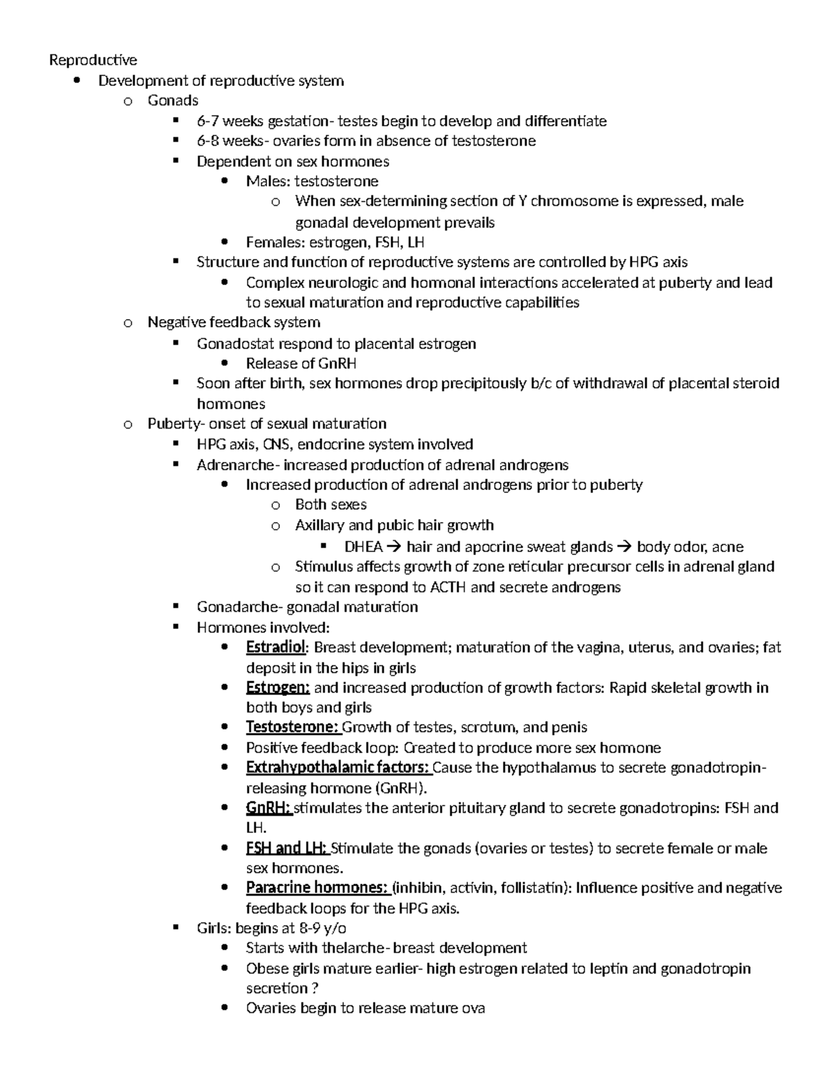 Reproductive System Development: Lecture Notes (BIO 101) - Studocu