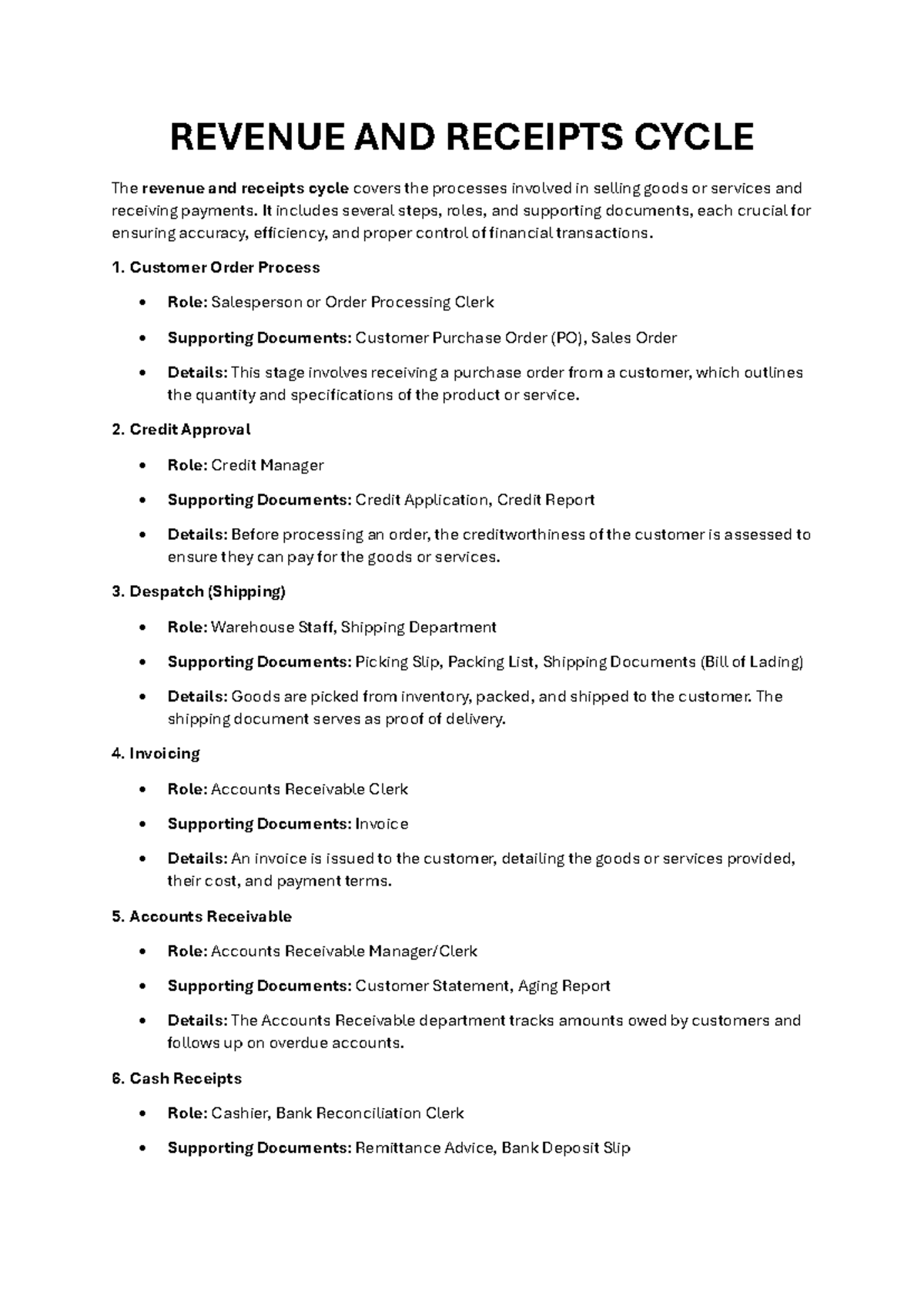 Revenue and Receipts Cycle Overview - Essential Notes - Studocu