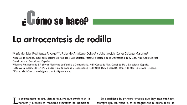 La artrocentesis de rodilla: Guía práctica y consideraciones clínicas ...