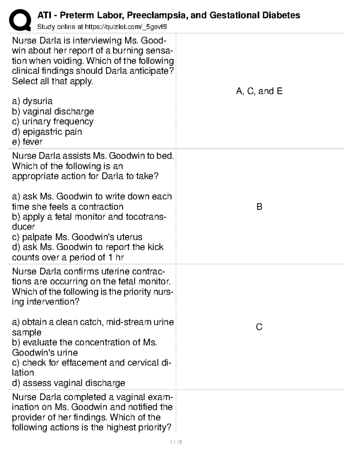 ATI quizlrt ATI - Preterm Labor, Preeclampsia, and Gestational Diabetes ...