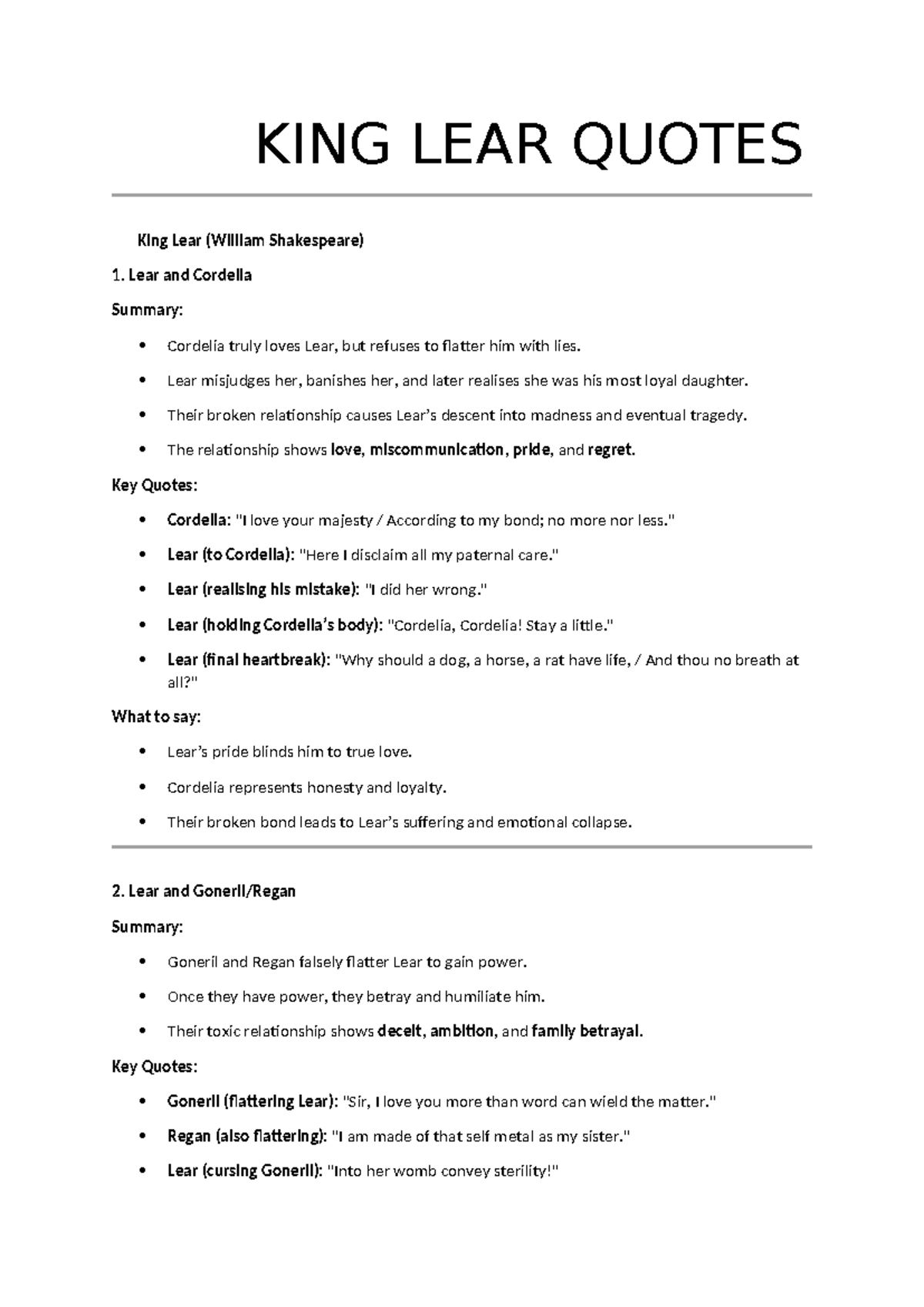 KING LEAR & NEVER LET ME GO Quotes Analysis for Exam Prep - Studocu