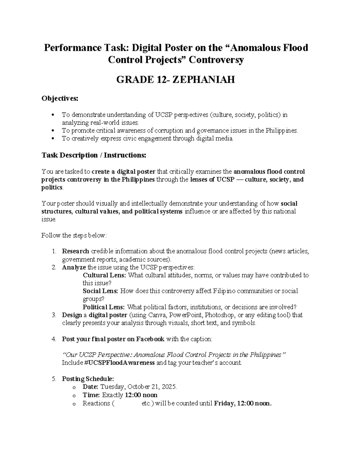 UCSP Performance Task: Digital Poster on Flood Control Issues - Studocu