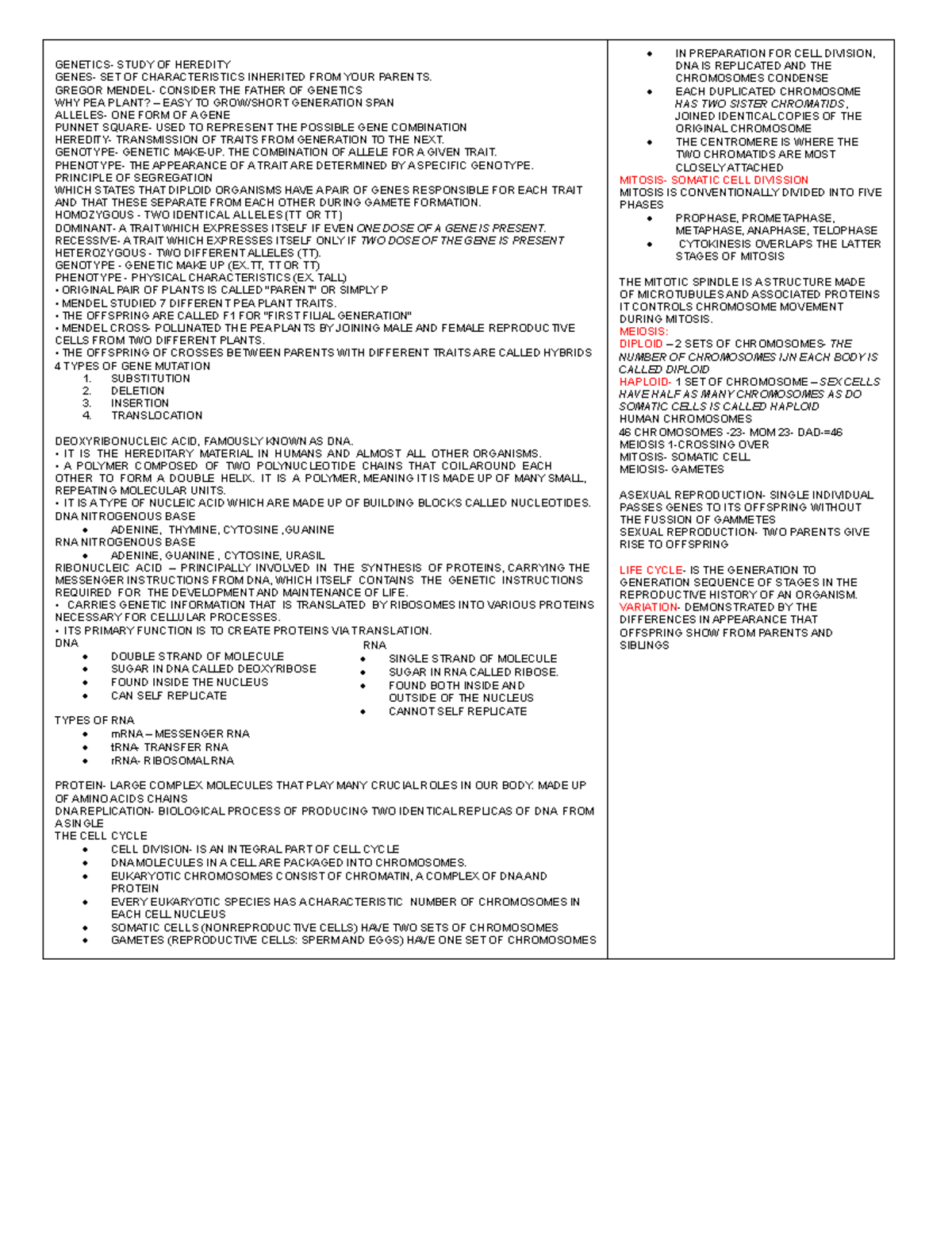 Genetics and Heredity: Key Concepts and Principles (BIO101) - Studocu
