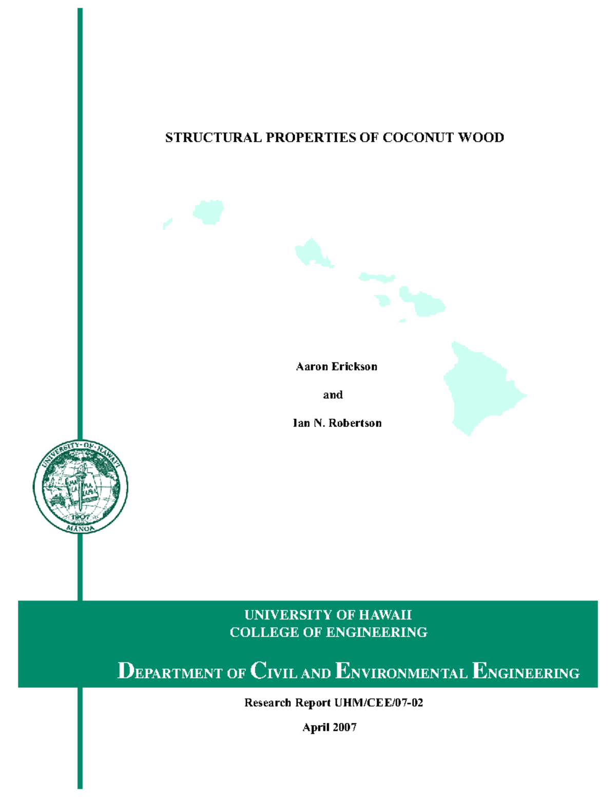 UHM CEE 07 03 - UNIVERSITY OF HAWAII COLLEGE OF ENGINEERING DEPARTMENT ...