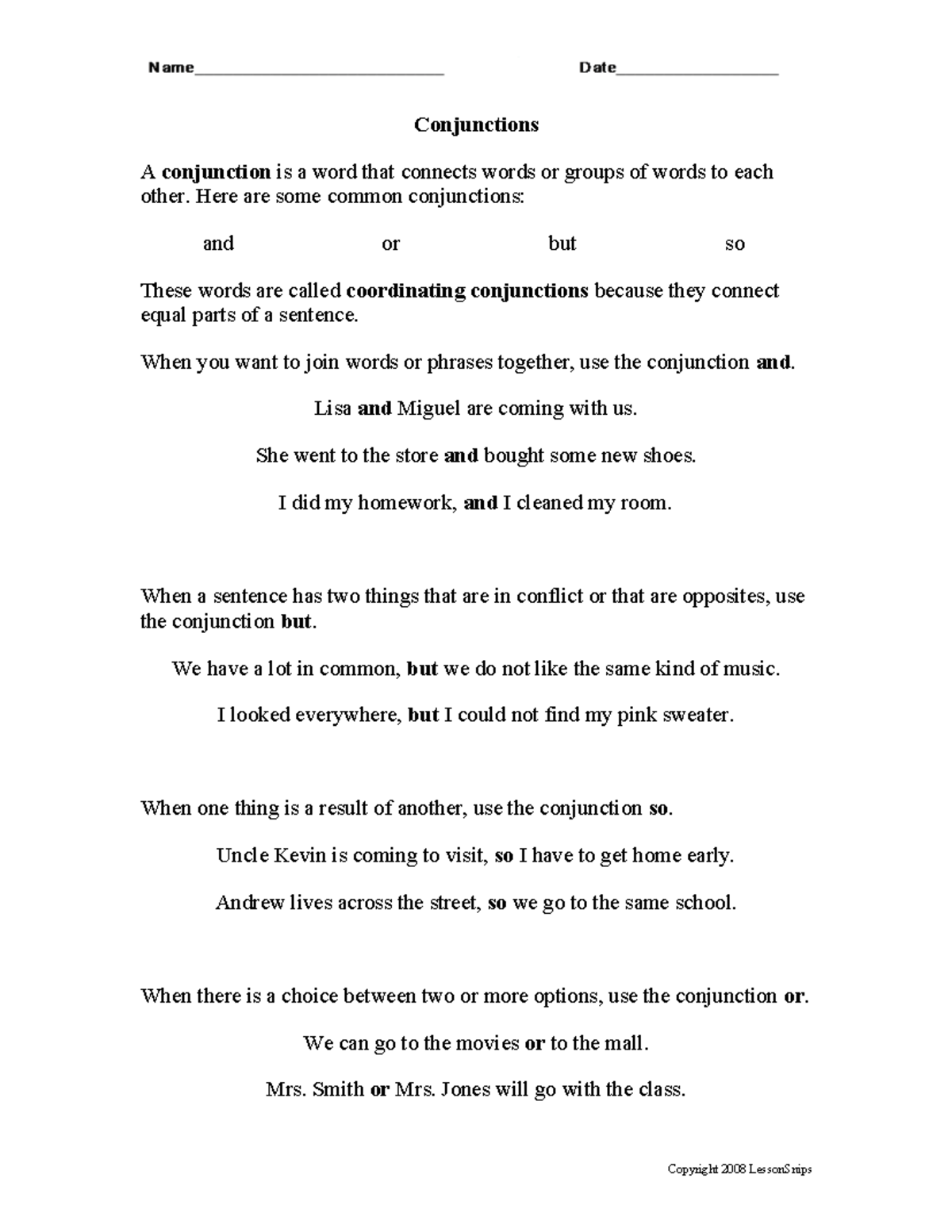 ENG101 Conjunctions Worksheet: Exercises & Answers - Studocu