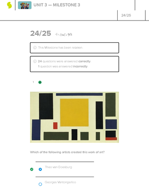 Art History I - Unit 1 Test - 1 28 / 31 that's 90% RETAKE 28 questions ...