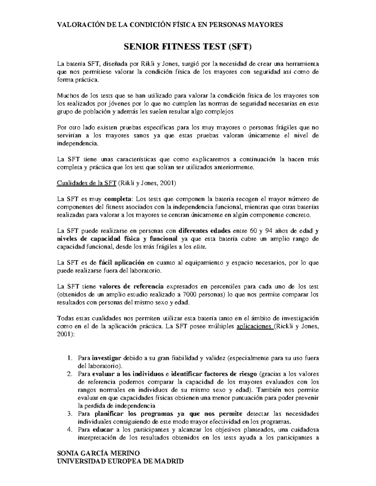 Senior Fitness Test (SFT) Guía Completa y Procedimientos - Studocu
