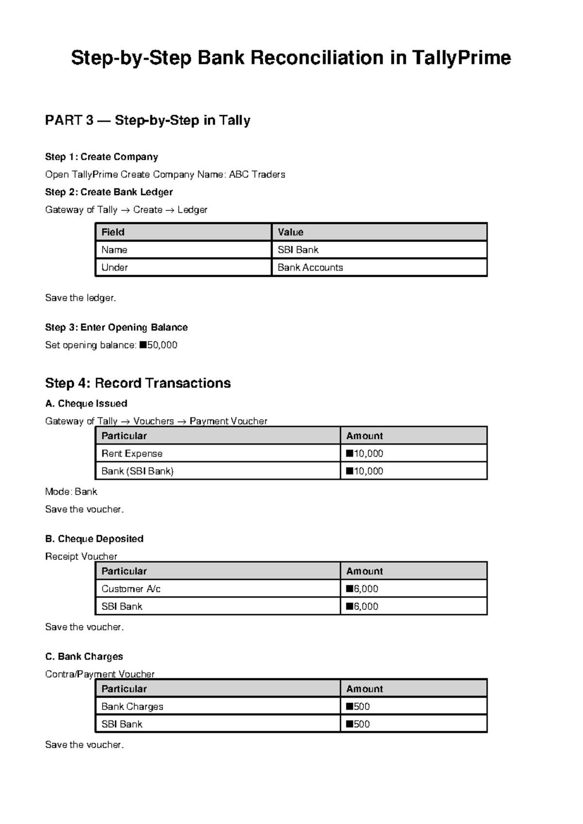 TallyPrime Bank Reconciliation Steps - Part 3 Guide - Studocu