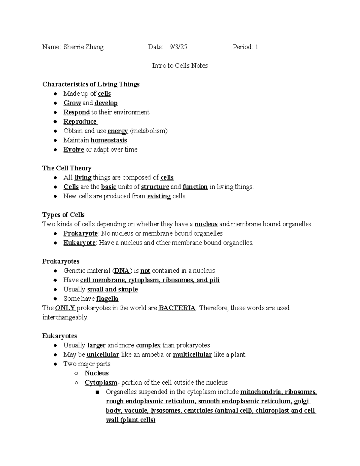 BIO101: Intro to Cells - Characteristics, Types, and Functions Notes ...