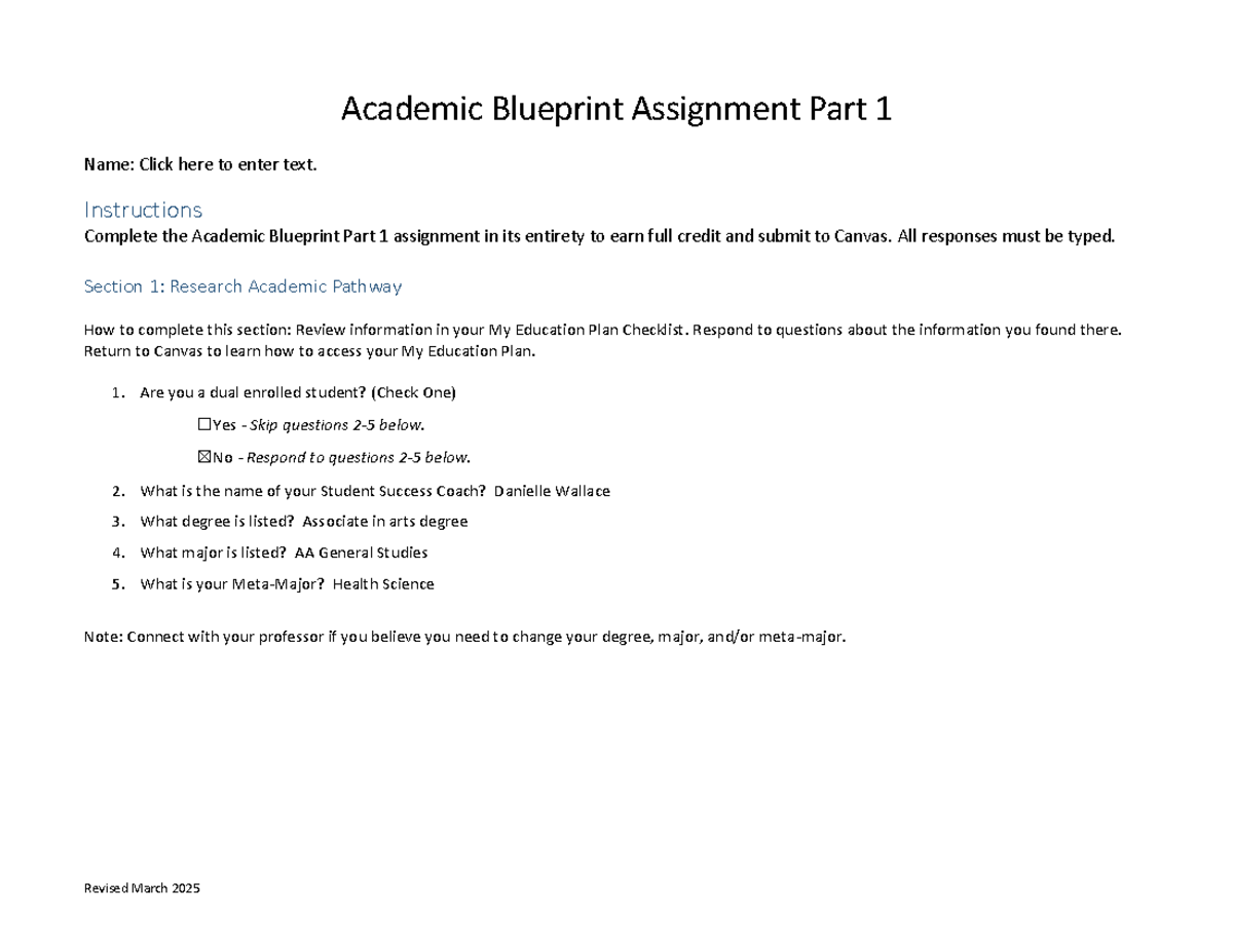 Academic Blueprint Assignment Part 1 (Course Code: ABC123) - Studocu