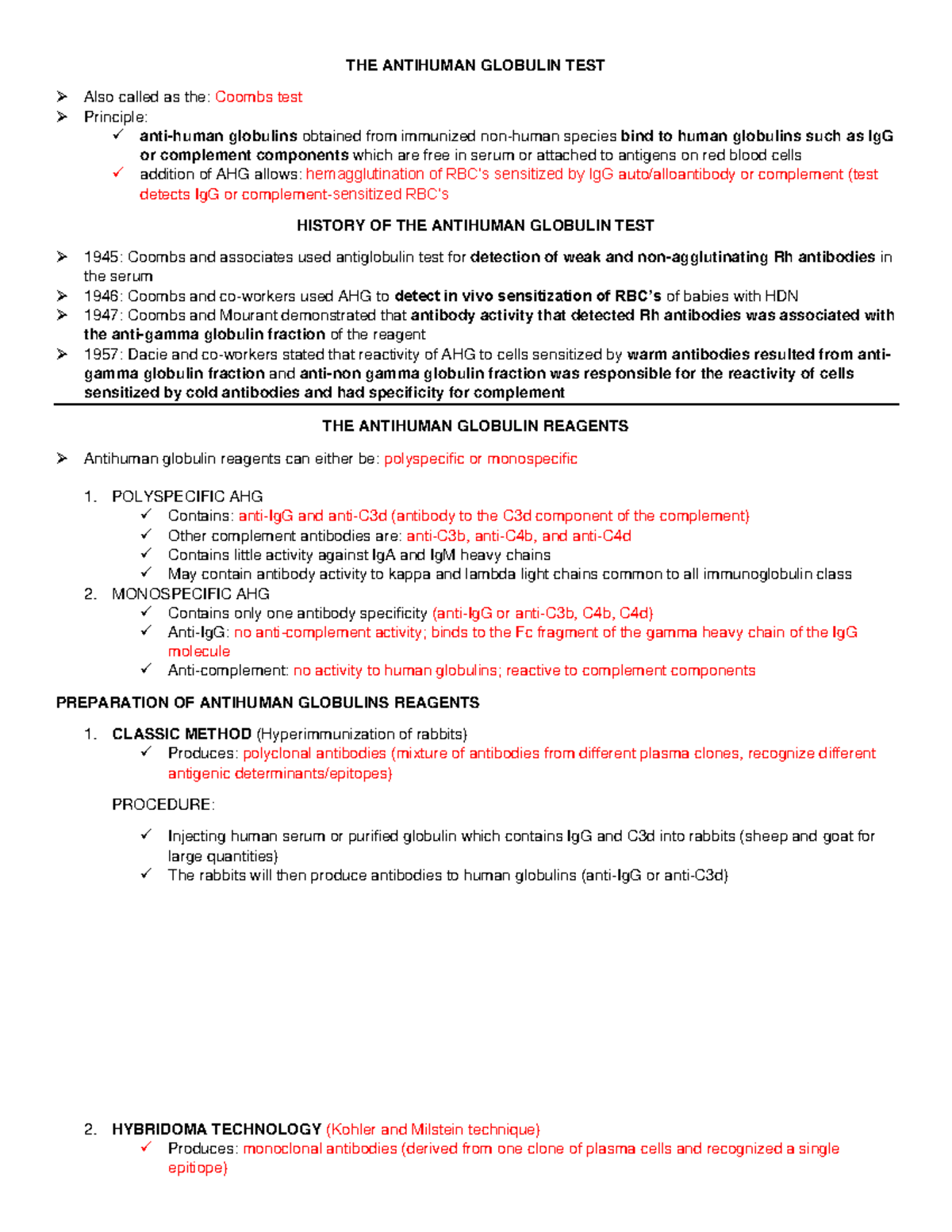 THE ANTIHUMAN GLOBULIN TEST (AHG) - Principles and Procedures Overview ...
