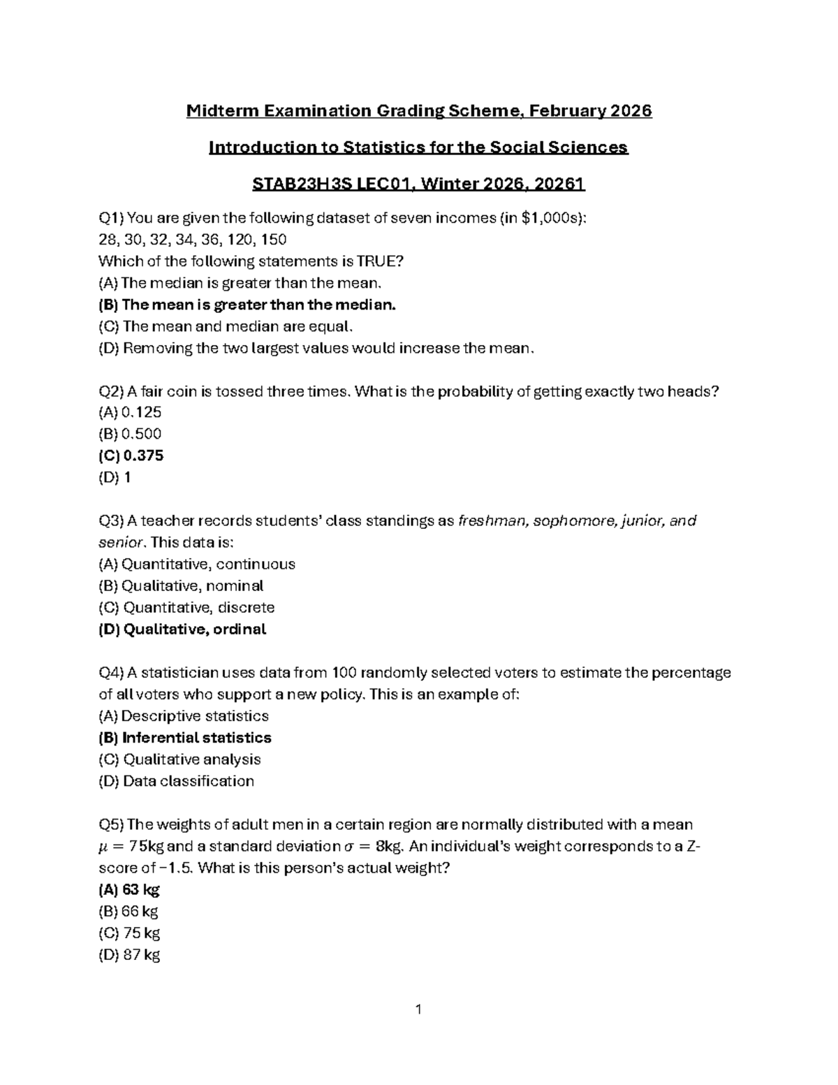 Midterm Exam Grading Scheme for STAB23H3S LEC01, Winter 2026 - Studocu
