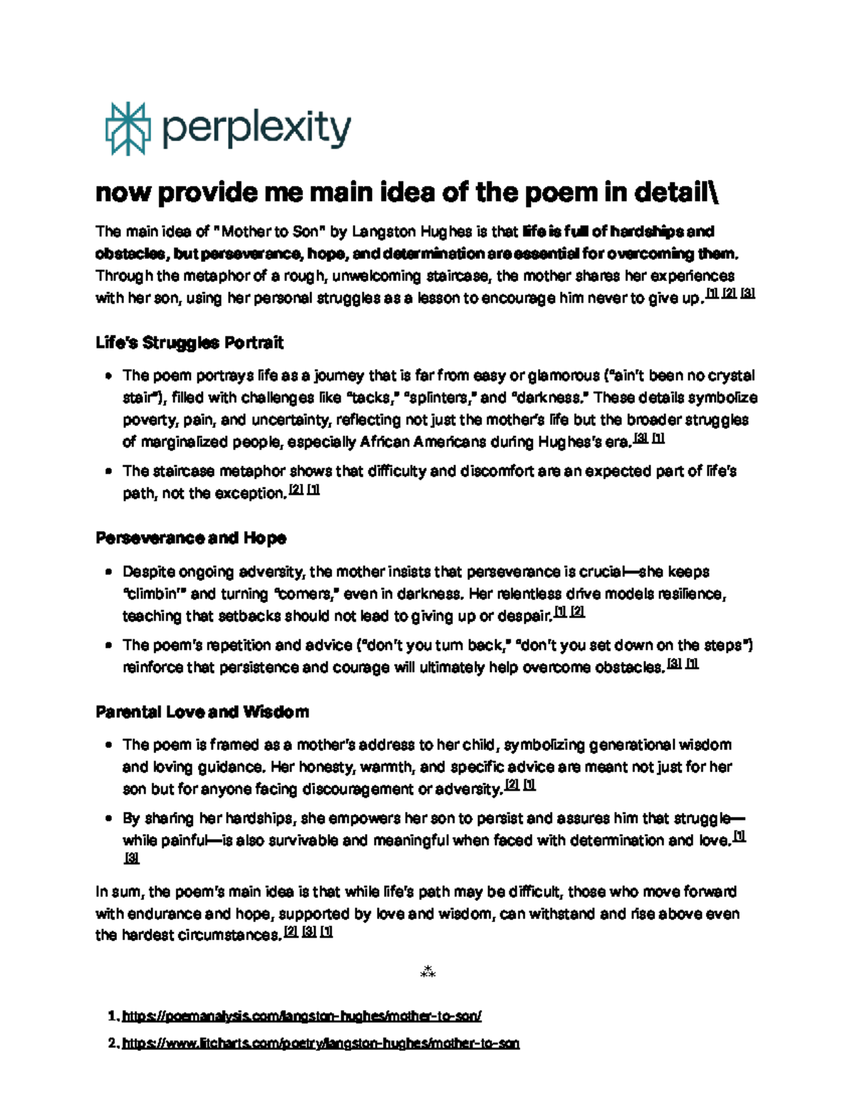 ENG 101: Detailed Analysis of Langston Hughes' Poem Main Idea - Studocu