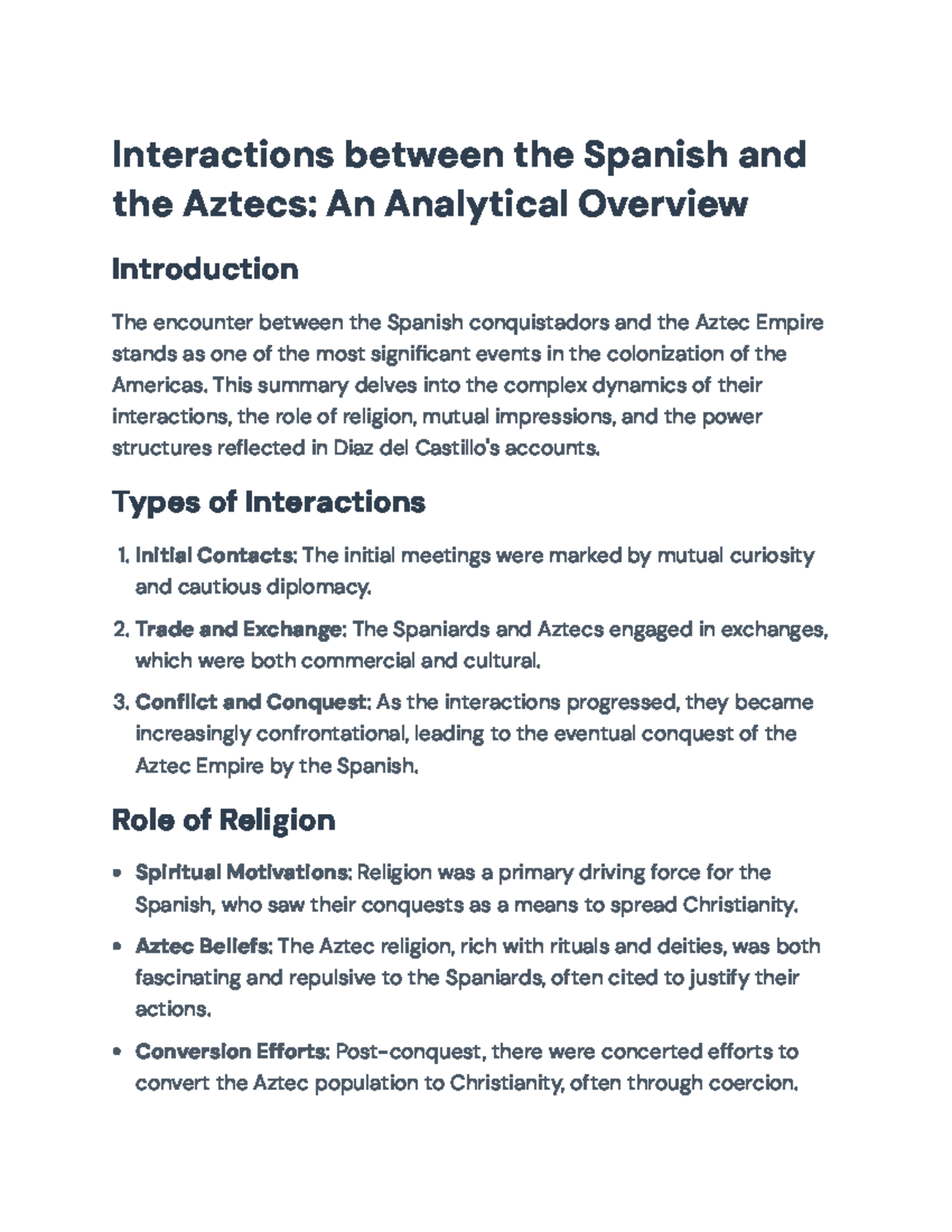 Interactions between Spanish Conquistadors and Aztecs: Analysis ...