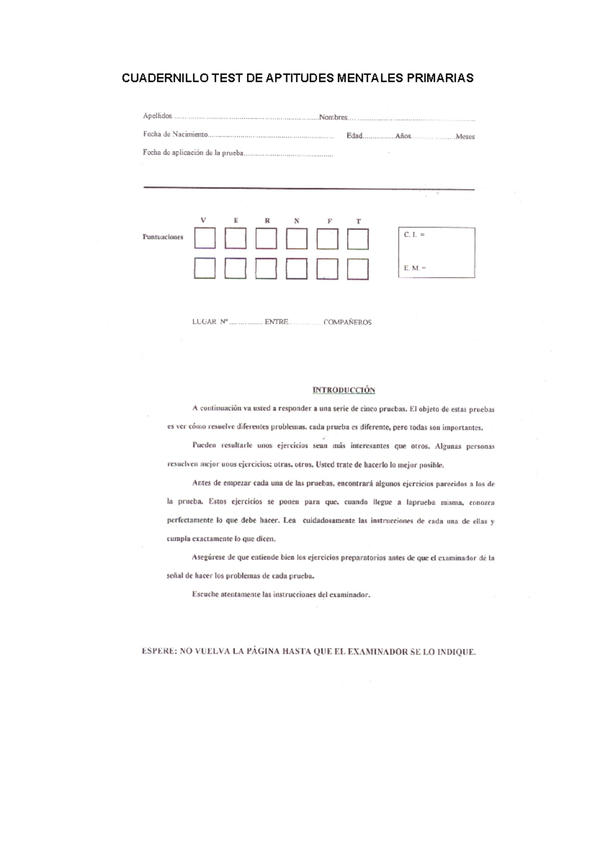 Cuadernillo TEST PMA - Aptitudes Mentales Primarias - Studocu