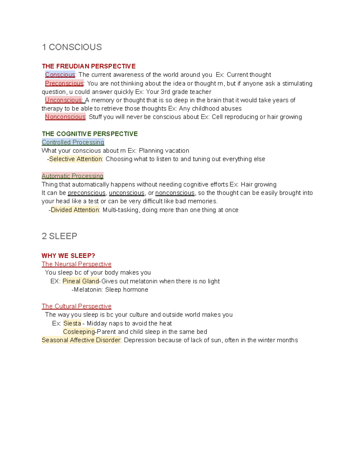 AP Psychology - Consciousness and Sleep Overview Notes - Studocu