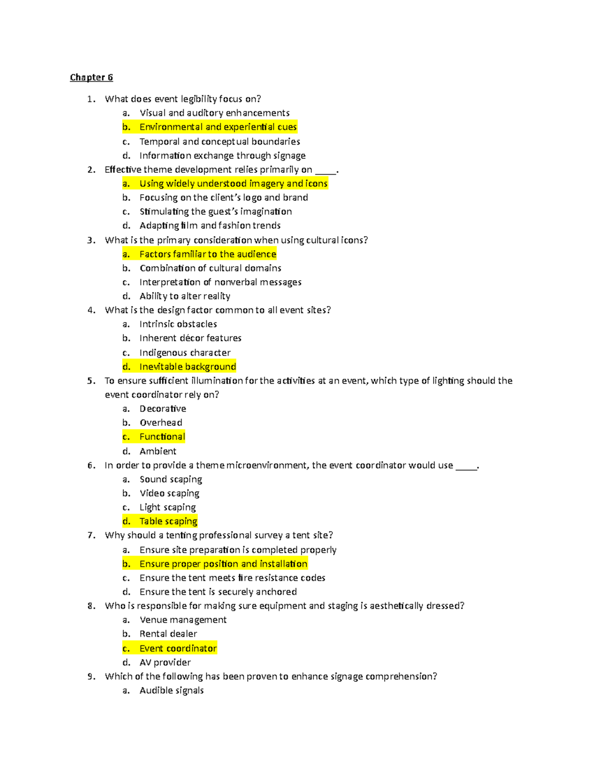 LEI Ch 6-10 Review - Professor: Kat Holmes Textbook: Professional Event ...