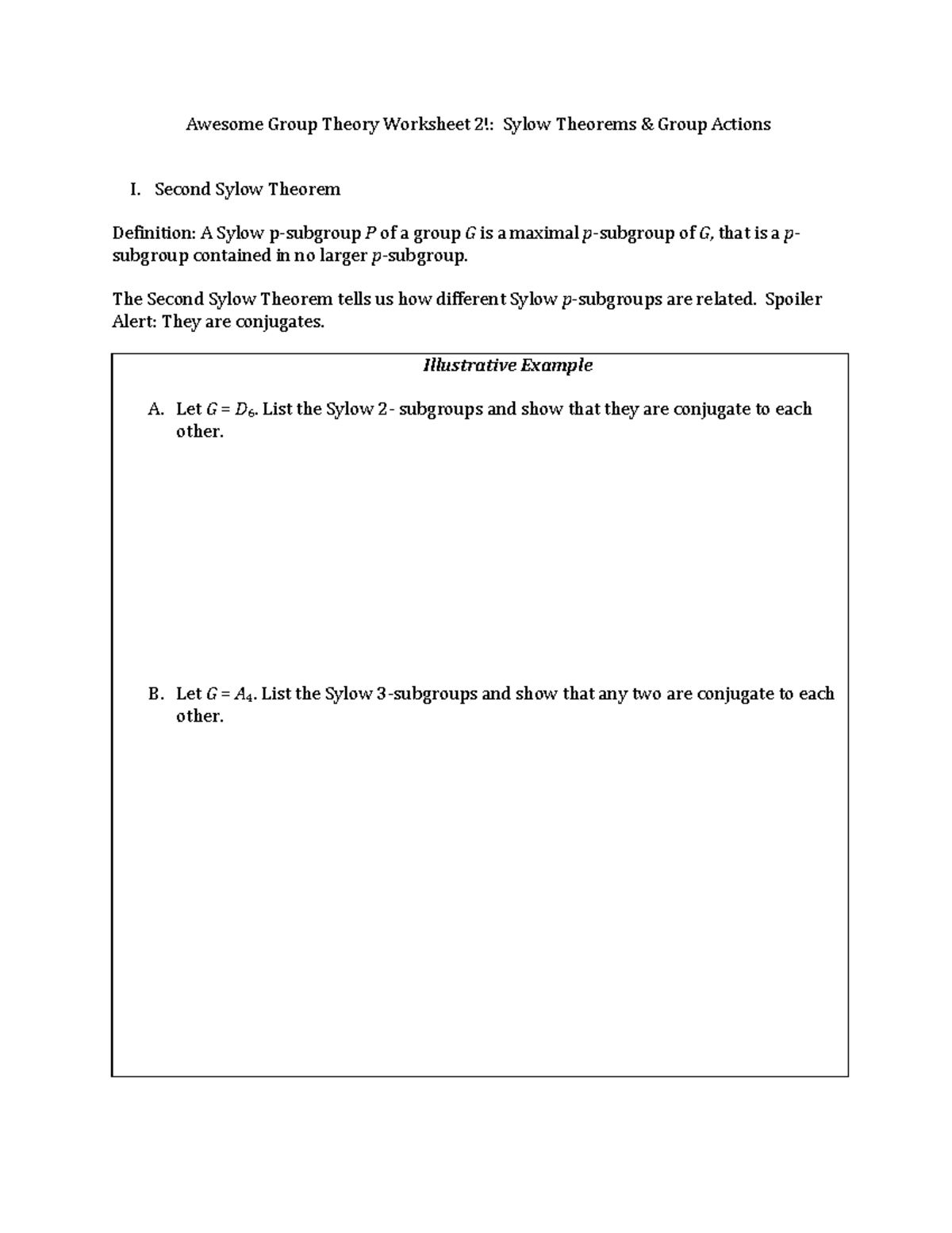Sylow Theorems Worksheet 2: Group Actions and Conjugacy Explained - Studocu