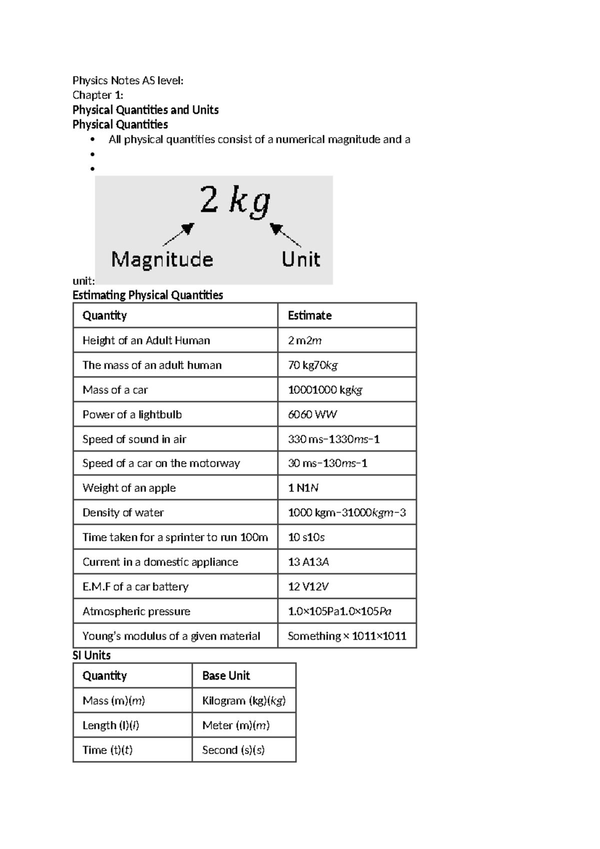 9702 AS Level Physics Notes: Physical Quantities & Units Overview - Studocu