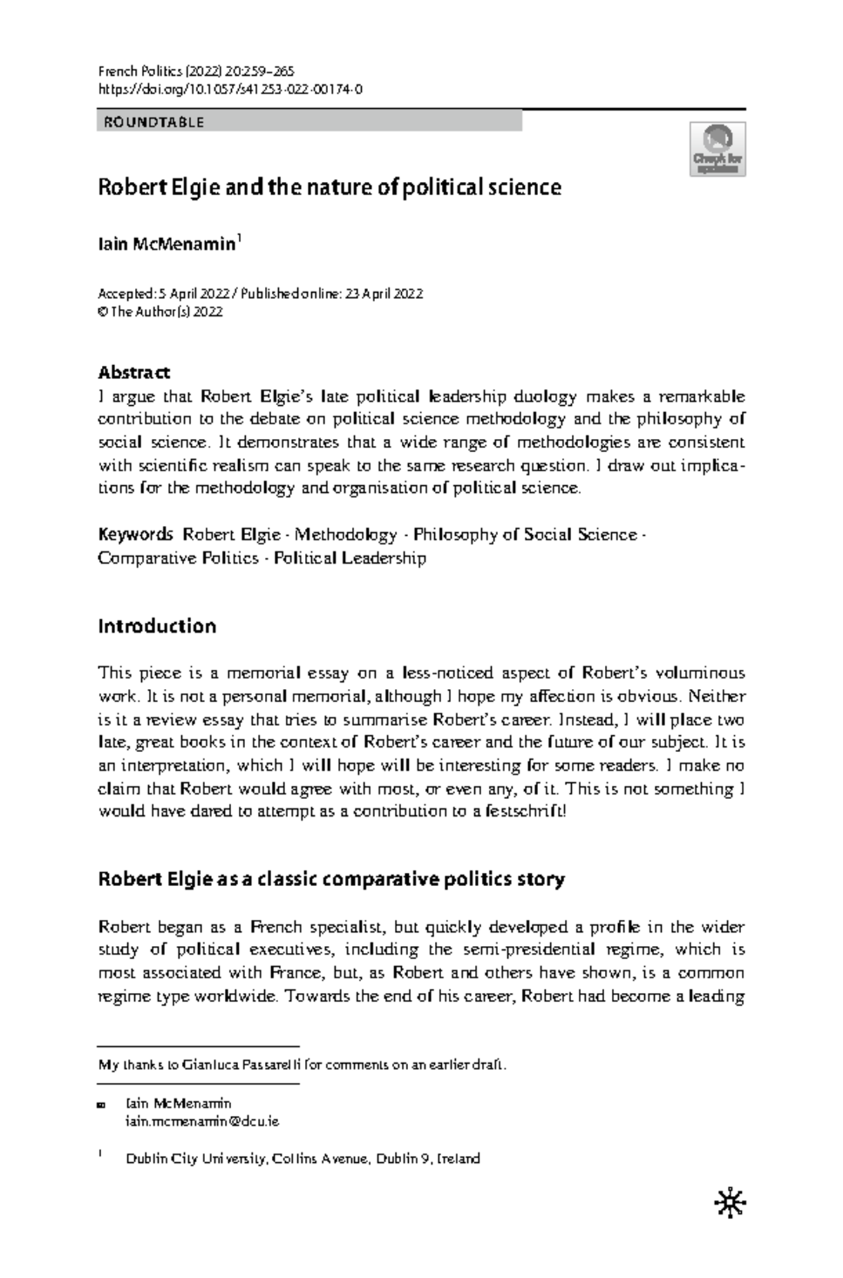 Robert Elgie and the Evolution of Political Science Methodology - Studocu