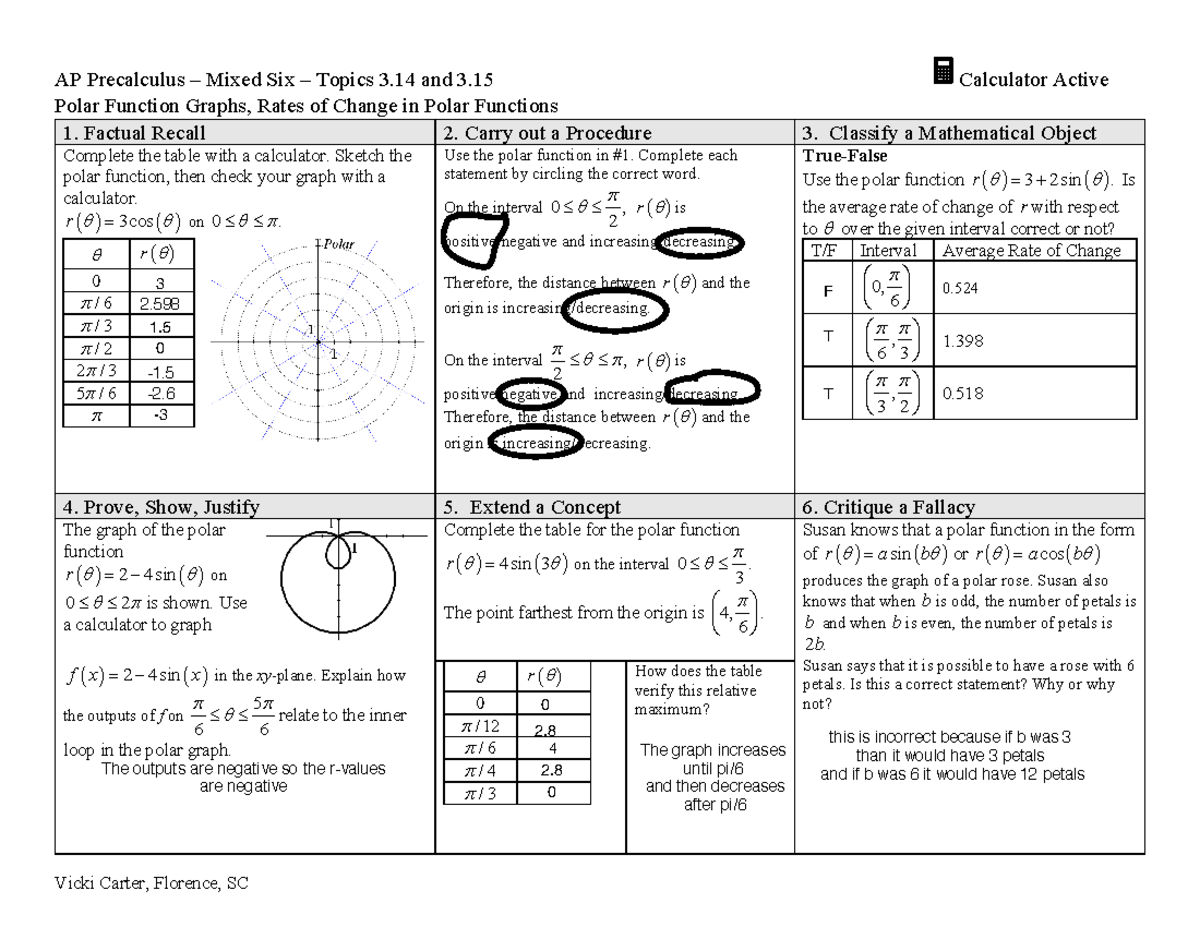 Homework Day 2 - AP Precalculus on Polar Functions - Studocu
