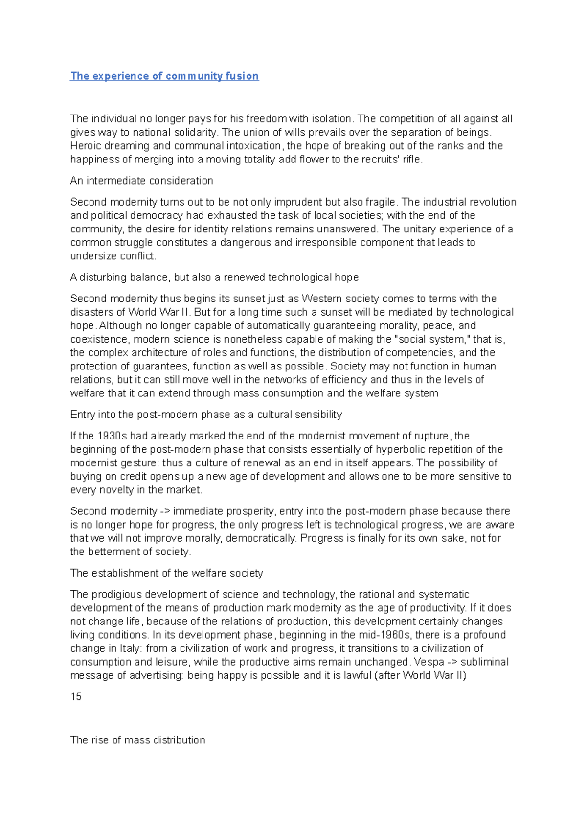 Community Fusion in the Context of Second Modernity: An Analysis - Studocu