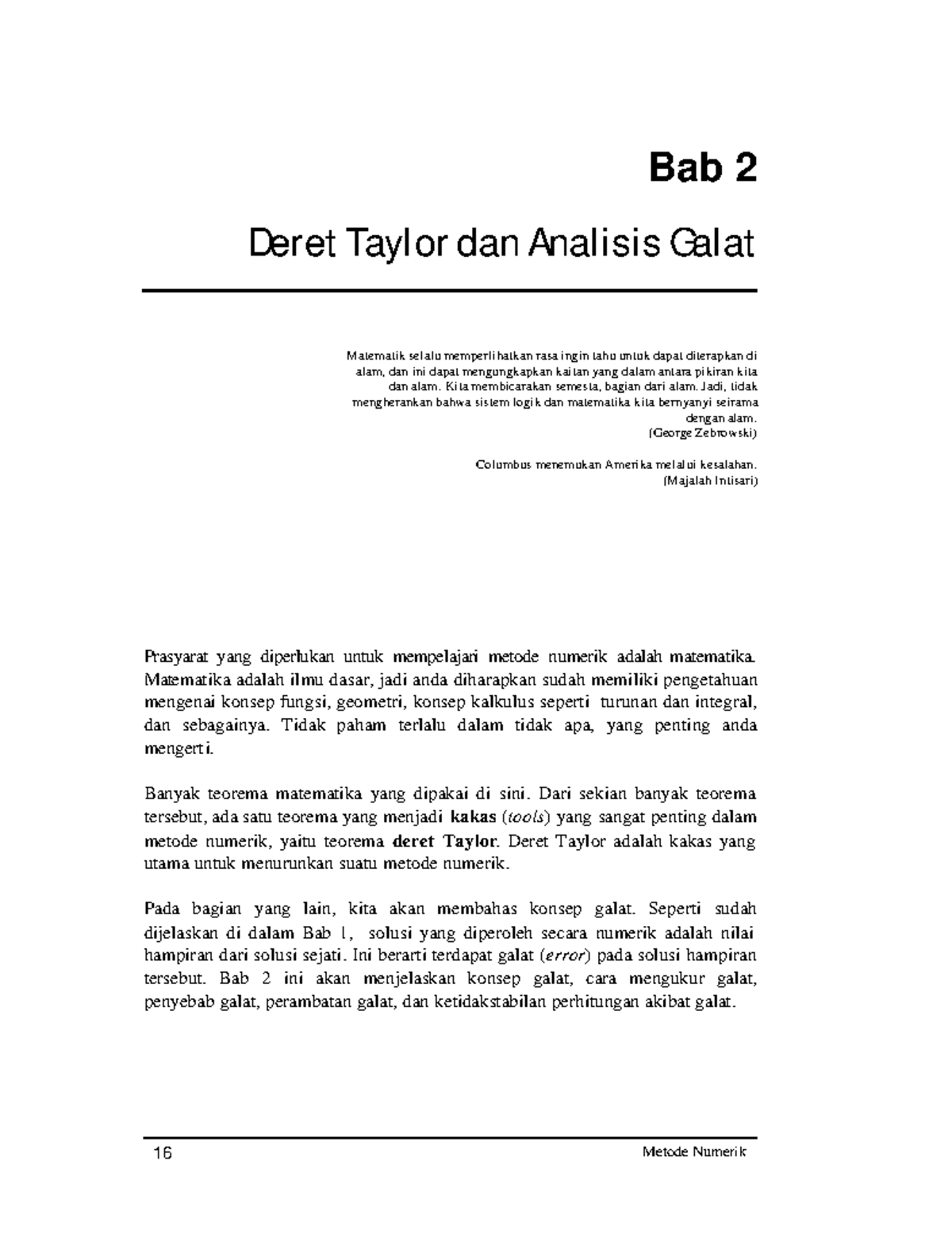 Metode Numerik: Bab 2 - Deret Taylor dan Analisis Galat - Studocu
