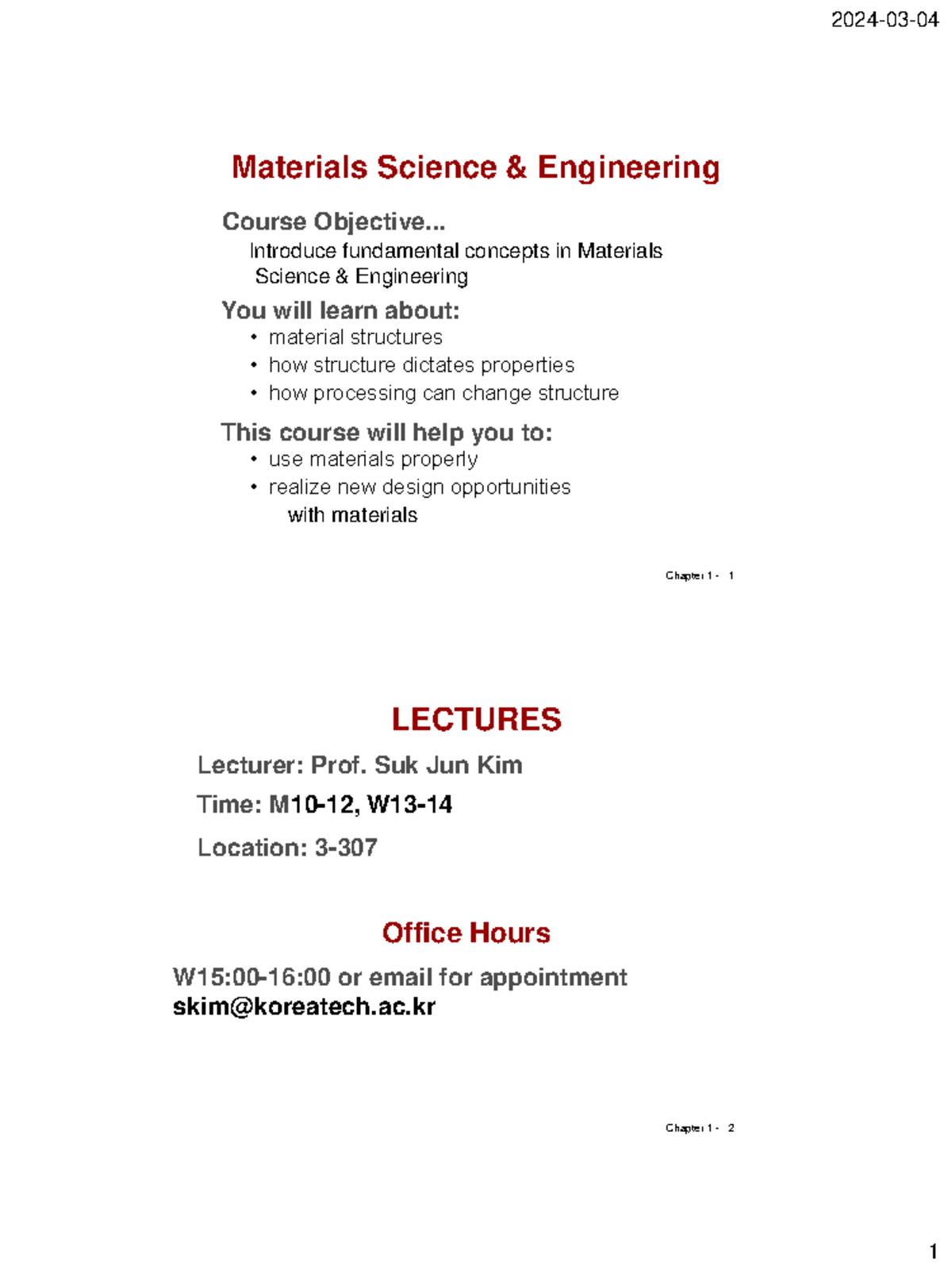 Ch01 Materials Science & Engineering Lecture Notes - 강의자료입니다 - Studocu
