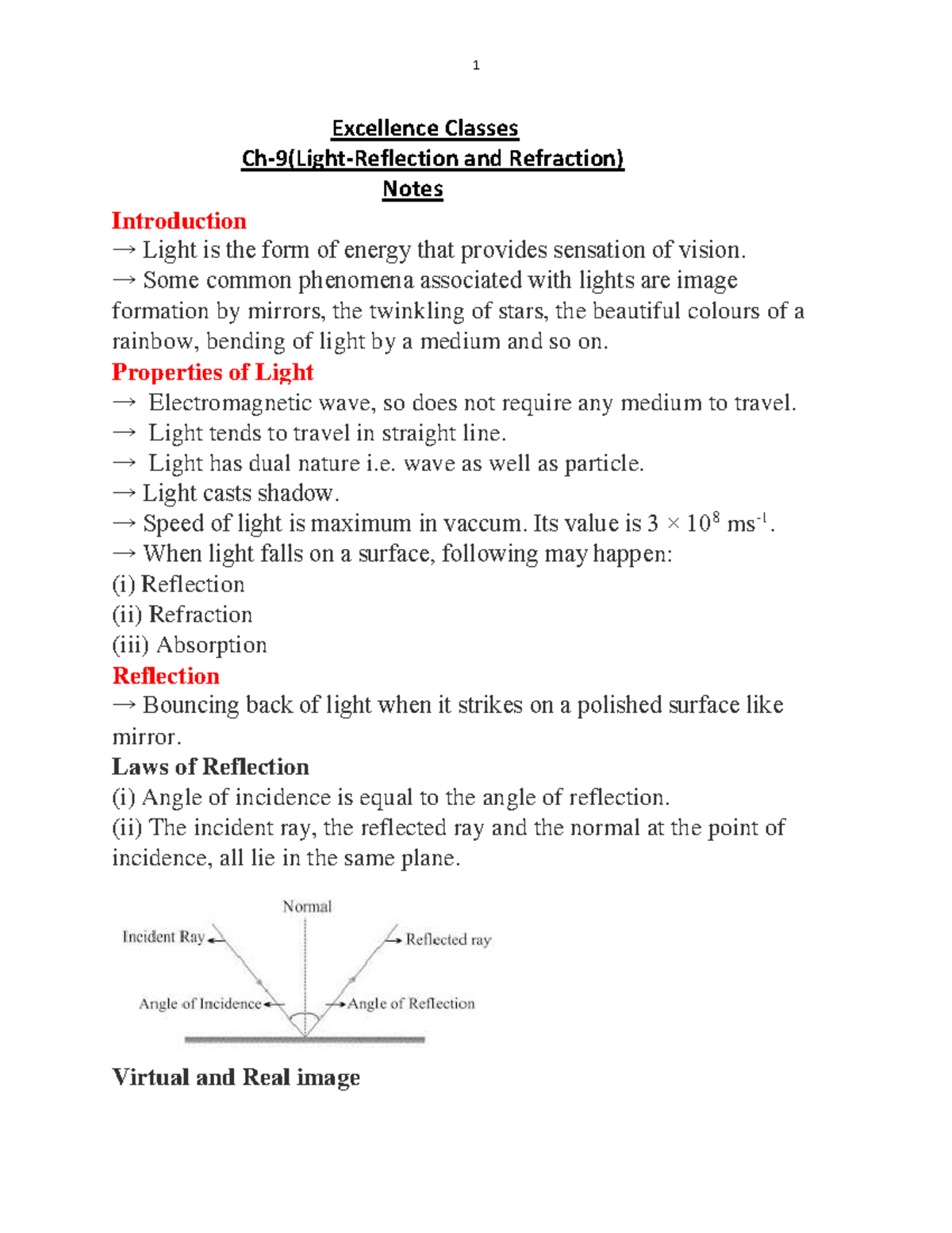 Light Notes (1) - Refraction and Image Formation Concepts - Studocu