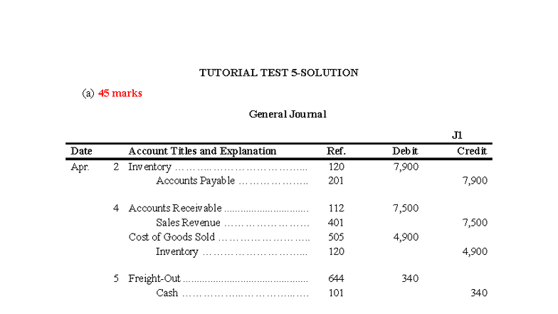 Tutorial Test 5: General Journal Entries & Income Statement Analysis ...