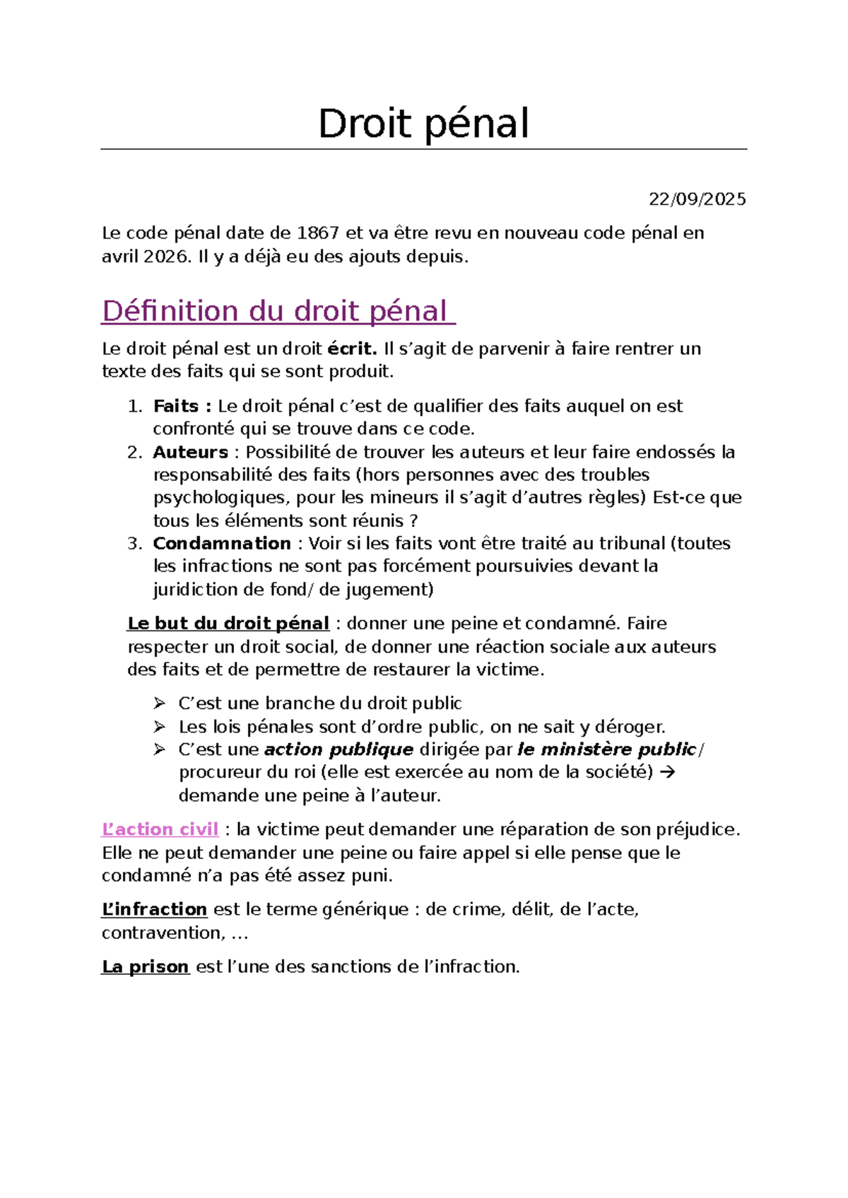 Droit pénal - Cours complet sur le Code pénal et ses évolutions (HELHA ...