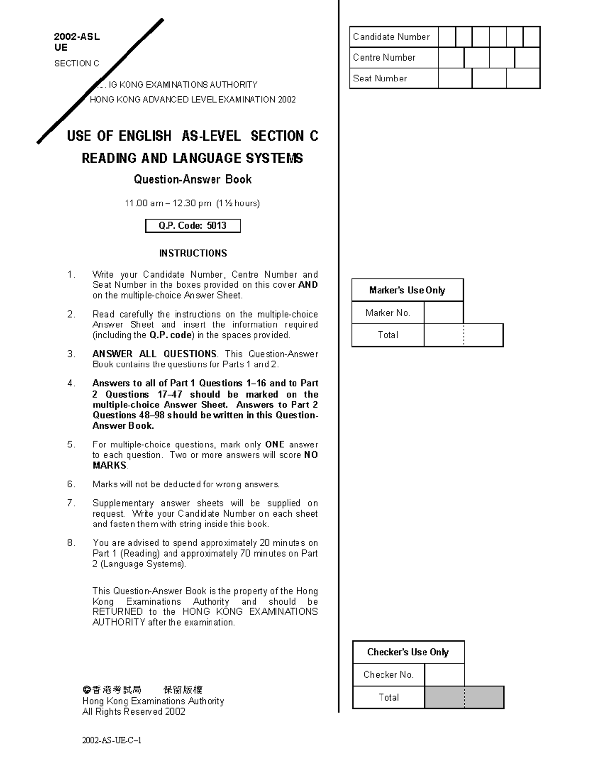 2002 A-Level Use of English Section C Exam Paper - Studocu