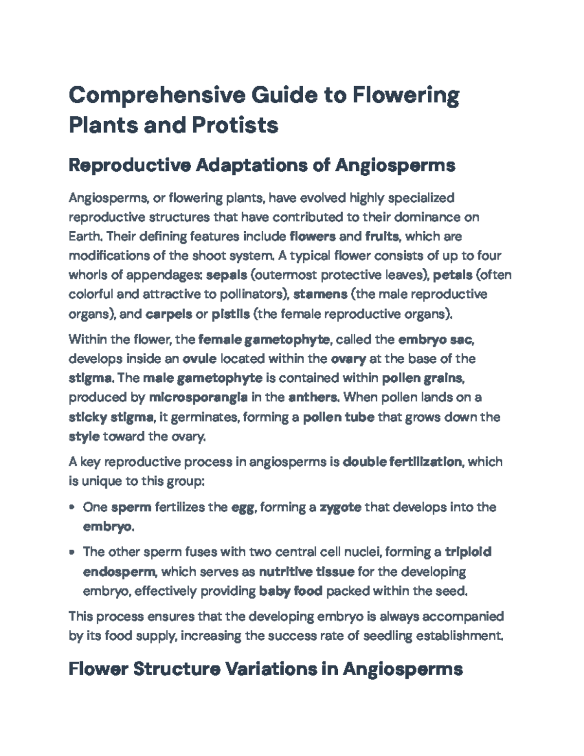Comprehensive Overview of Angiosperms and Protists: Structures ...