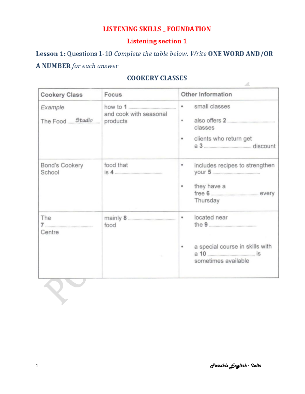 Listening Skills Foundation - Lesson Notes and Activities - Studocu
