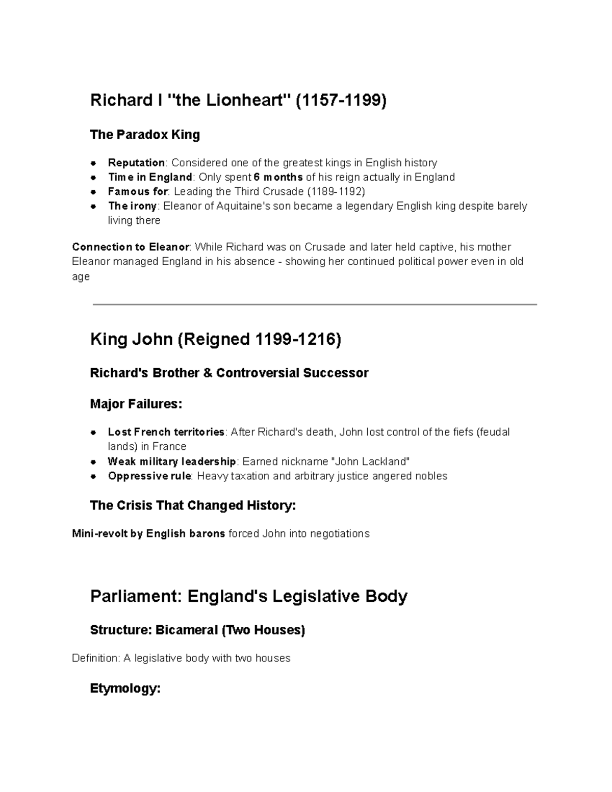 The English Monarchs: Leadership, Battles & Parliament Evolution - Studocu