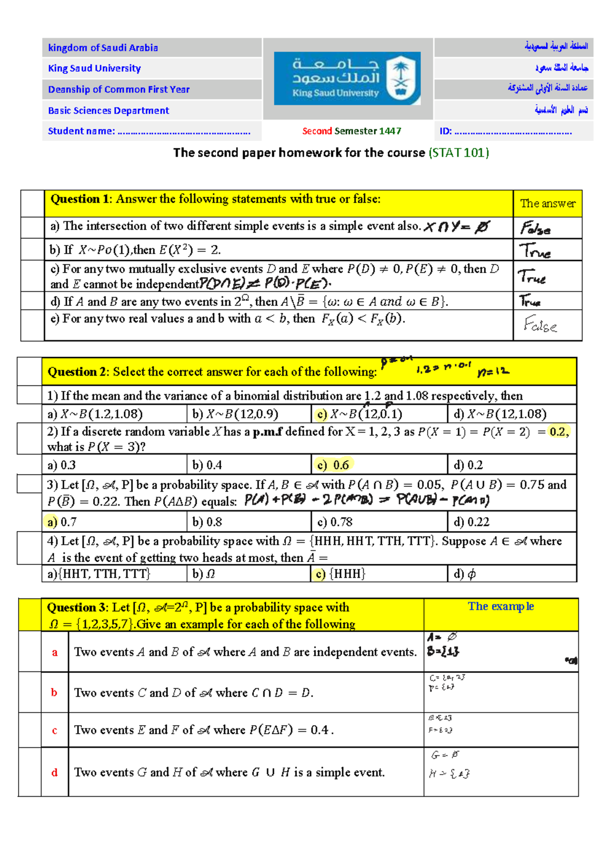 STAT 101: Chapter 2 Homework - King Saud University - Studocu