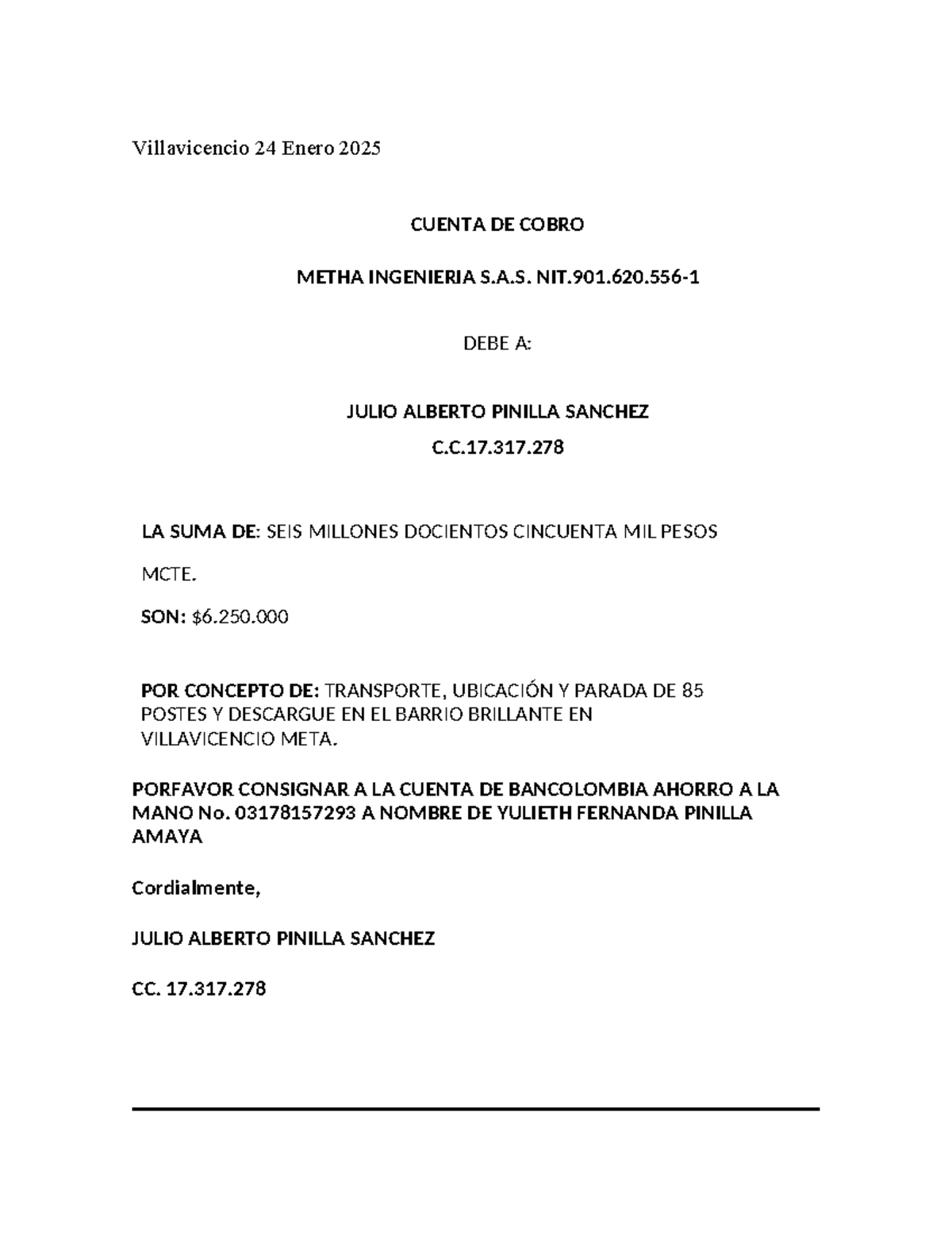 Cuenta de cobro 2. Alberto Pinilla - odontologia - Villavicencio 24 ...